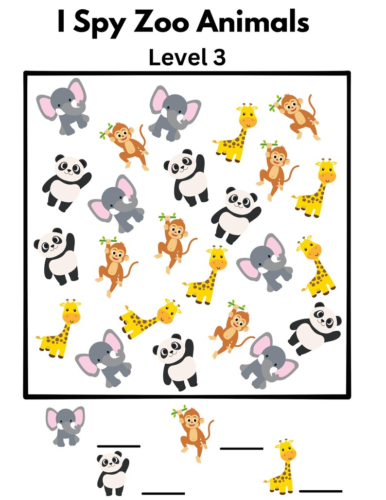 Zoo Animals I Spy Game | Printable Worksheets (digital Download) - Etsy ...