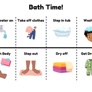 Bath Time Routine Visual Schedule I Routine Guide I Home Routine Visual ...