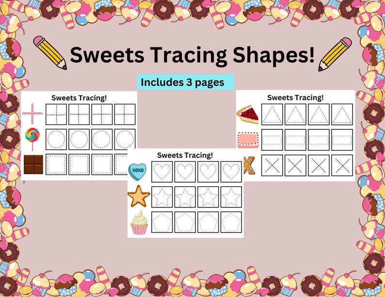 Sweets Shape Tracing Worksheet: Fine Motor Skills Activity (digital ...