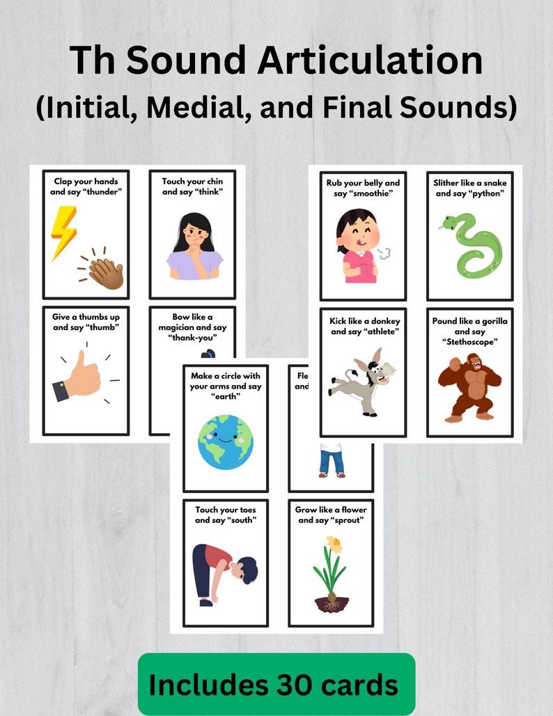 Th Sound Articulation Flashcards, Speech Therapy, Initial Medial Final ...