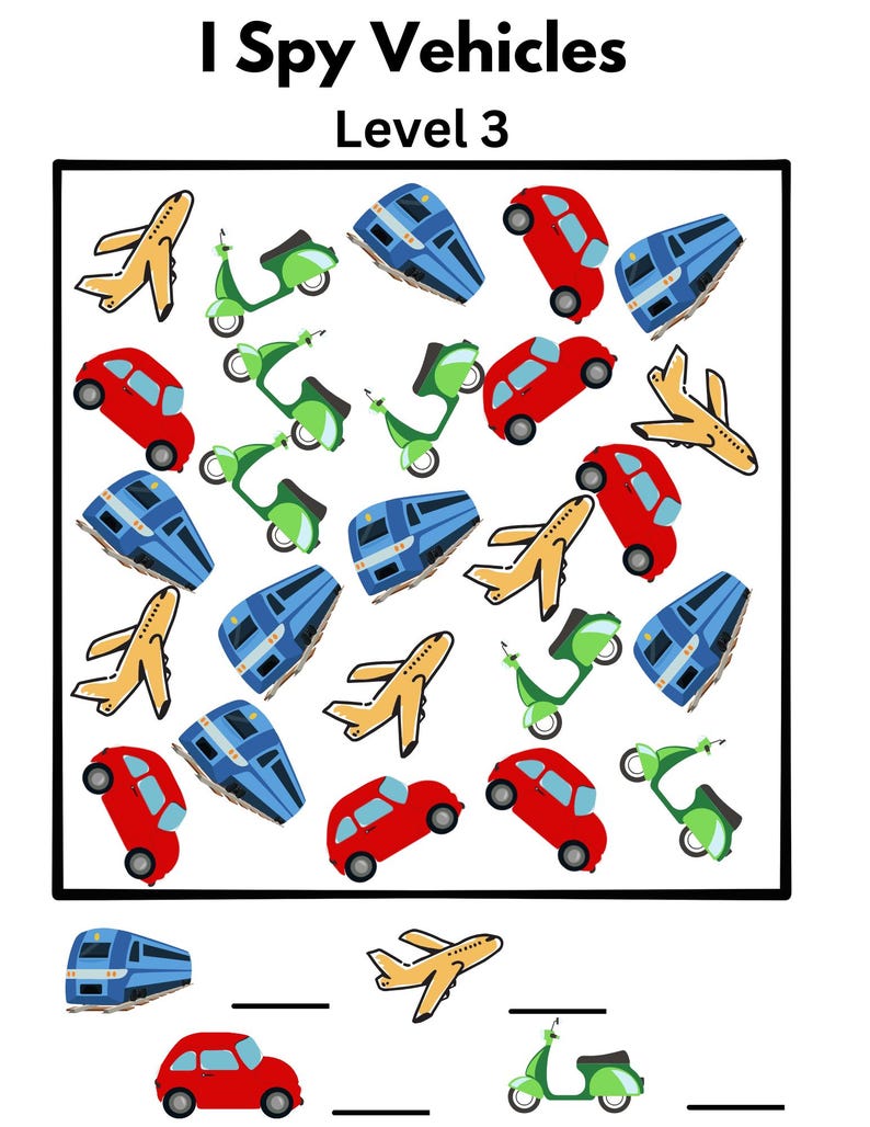 I Spy Vehicles Themed I Visual Scanning I Fine Motor Skills I Life ...