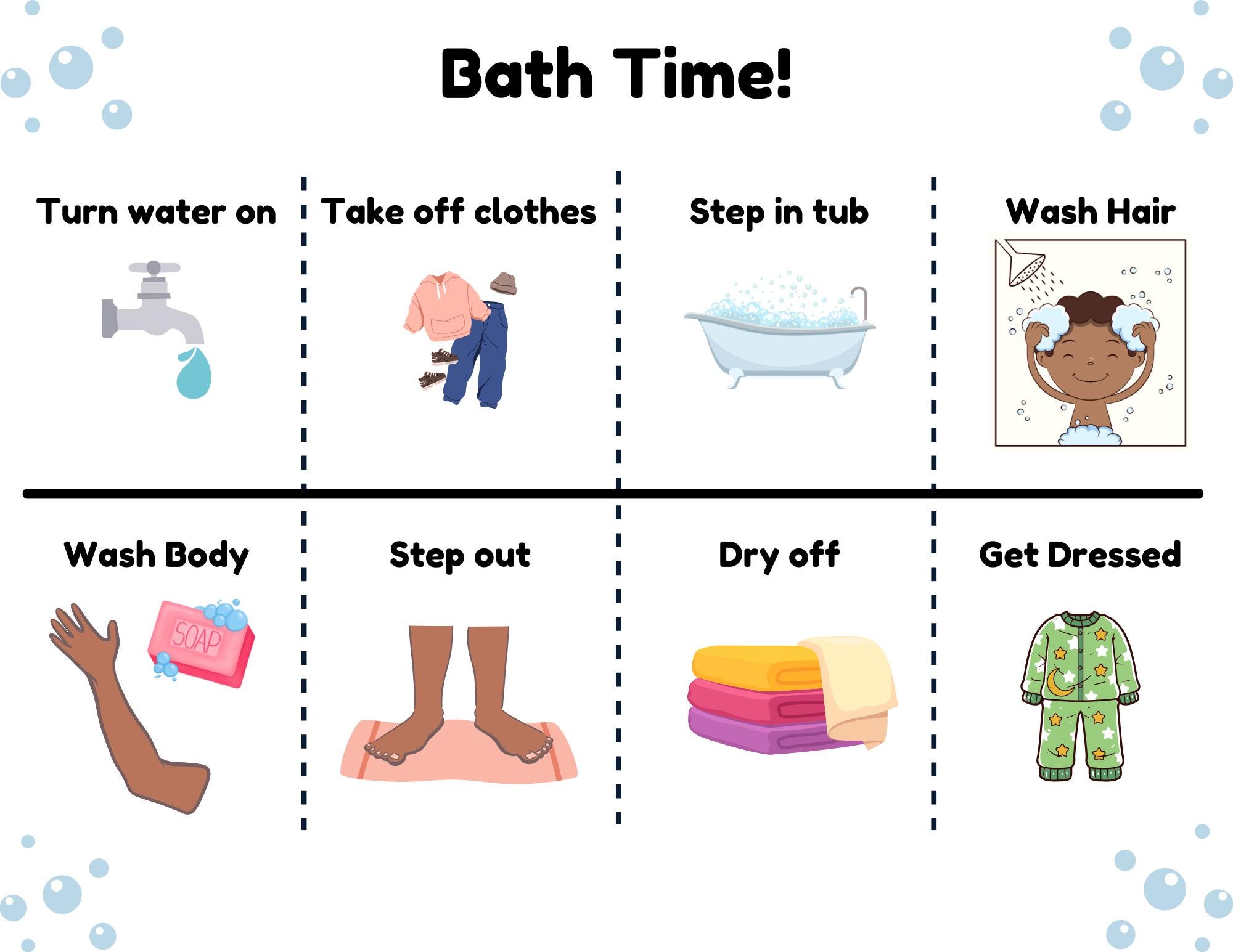 Bath Time Routine Visual Schedule I Routine Guide I Home Routine Visual I Life Skills I ...