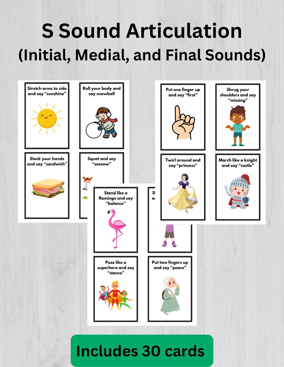 S Sound Articulation Flashcards, Initial Medial Final Sounds (digital ...