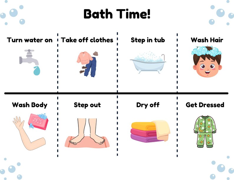 Bath Time Routine Visual Schedule I Routine Guide I Home Routine Visual ...
