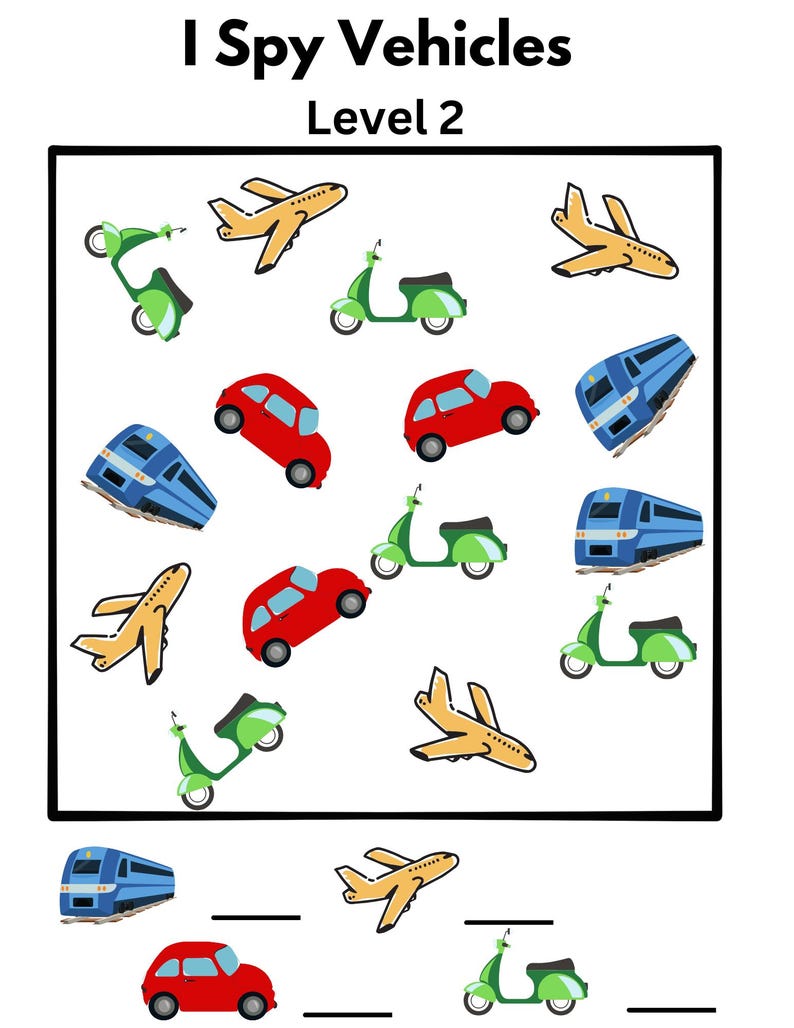 I Spy Vehicles Themed I Visual Scanning I Fine Motor Skills I Life ...