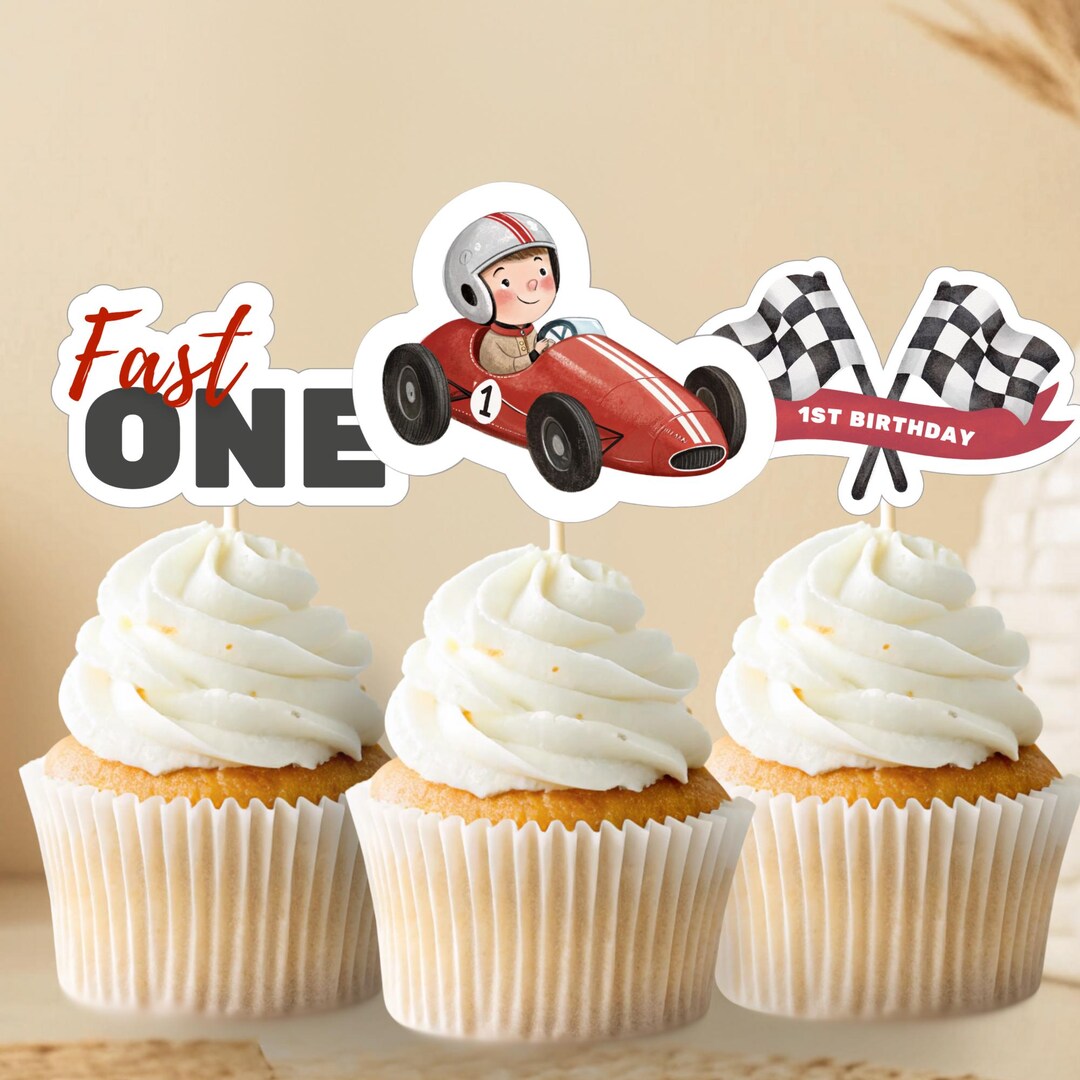 Fast one 1st Birthday Editable Cupcake Toppers Template, Formula 1 Boy ...