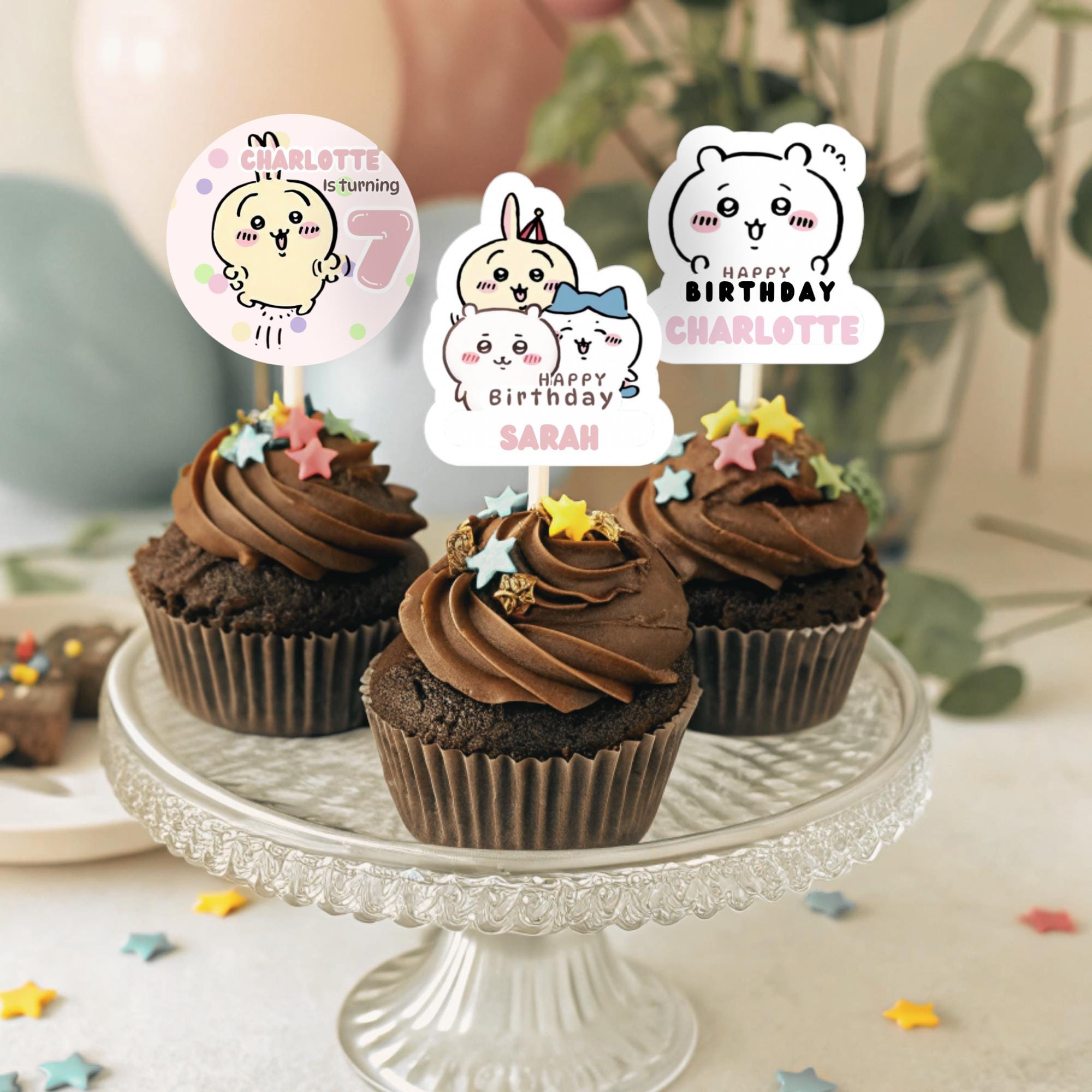 Chiikawa Birthday Cupcake Toppers | Kawaii Party Decor | Cute Printable ...