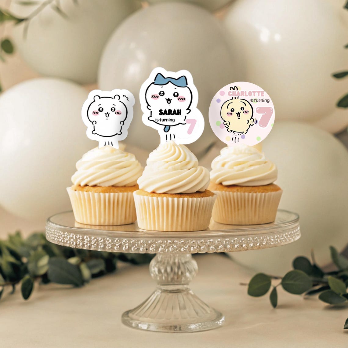 Chiikawa Birthday Cupcake Toppers | Kawaii Party Decor | Cute Printable ...