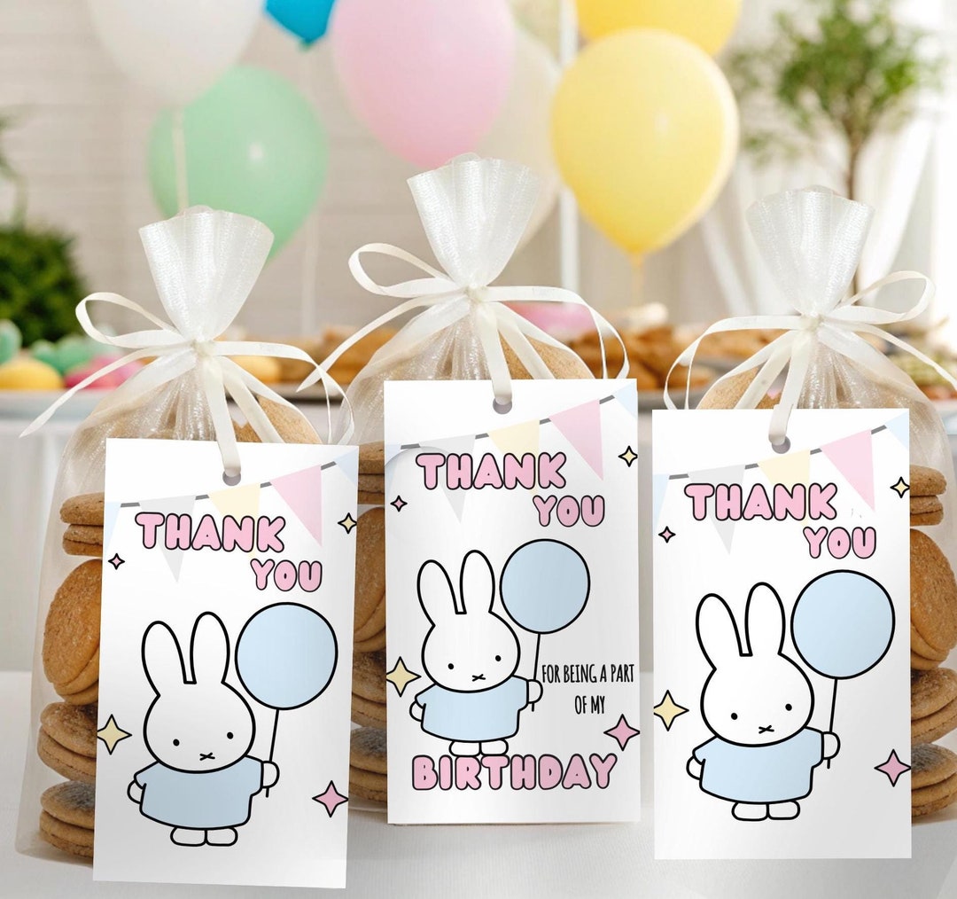 Miffy Birthday Editable Tags Template, Miffy Bunny Birthday Labels ...