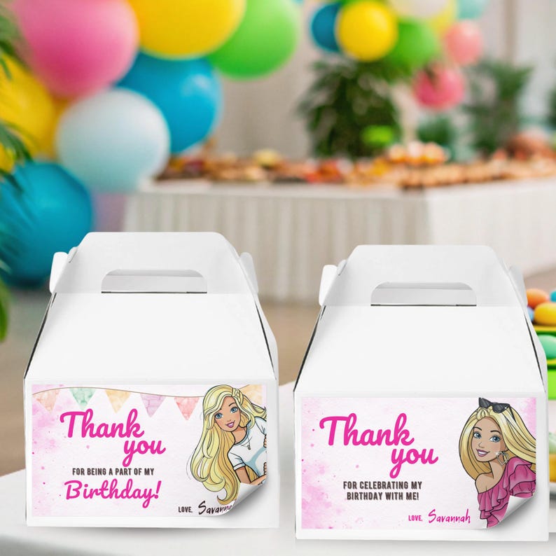 Editable Barbie Party Box Sticker Favor label Template, Barbie Birthday ...