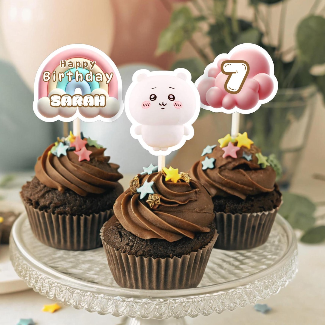 Kawaii Birthday Cupcake Toppers Chiikawa Party Decor Cute Printable ...