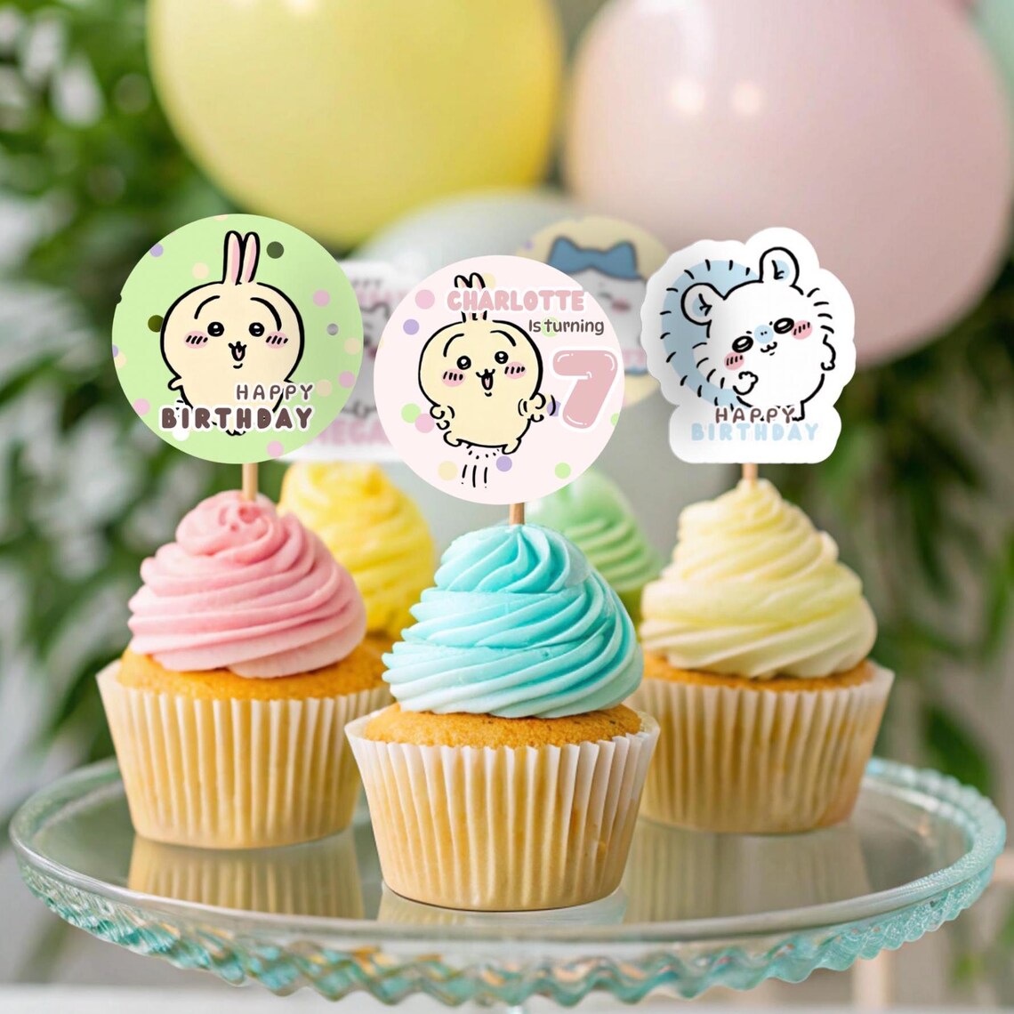 Chiikawa Birthday Cupcake Toppers | Kawaii Party Decor | Cute Printable ...