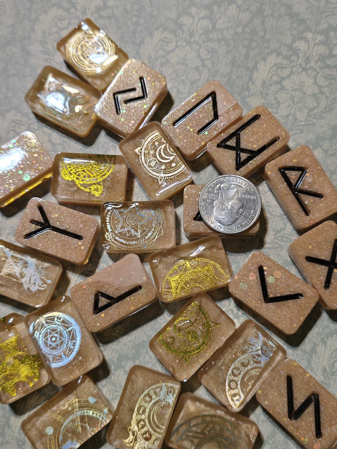 Resin Rune Tile Set 27 Tiles Hand Poured Pale Peach and Amber - Etsy