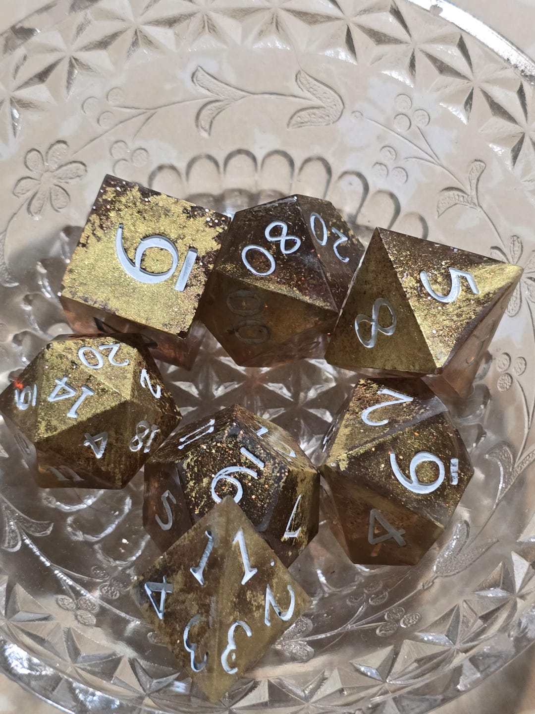 Dragon’s Hoard Gold Leaf TTRPG Dice Set – Sharp Edge Resin Dice D&D ...