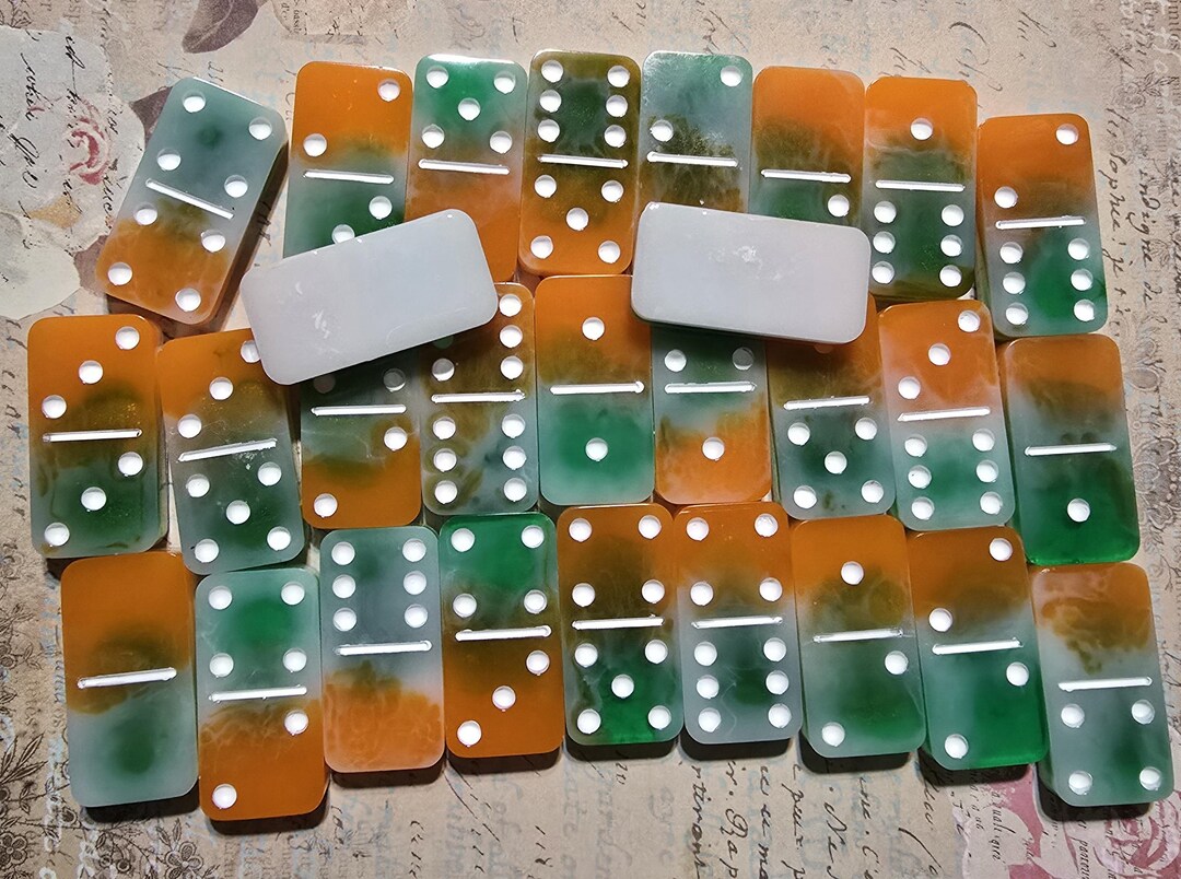 Dominoes Set White, Green and Orange Double Sixes - Etsy