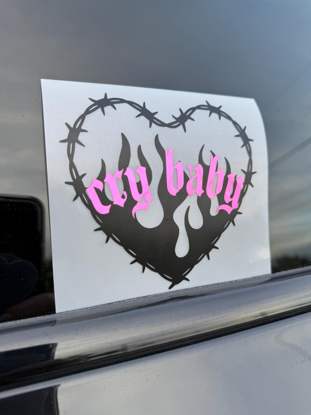Cry Baby Flame Heart Barbed Wire Bumper Sticker: Emo Car Decal - Etsy