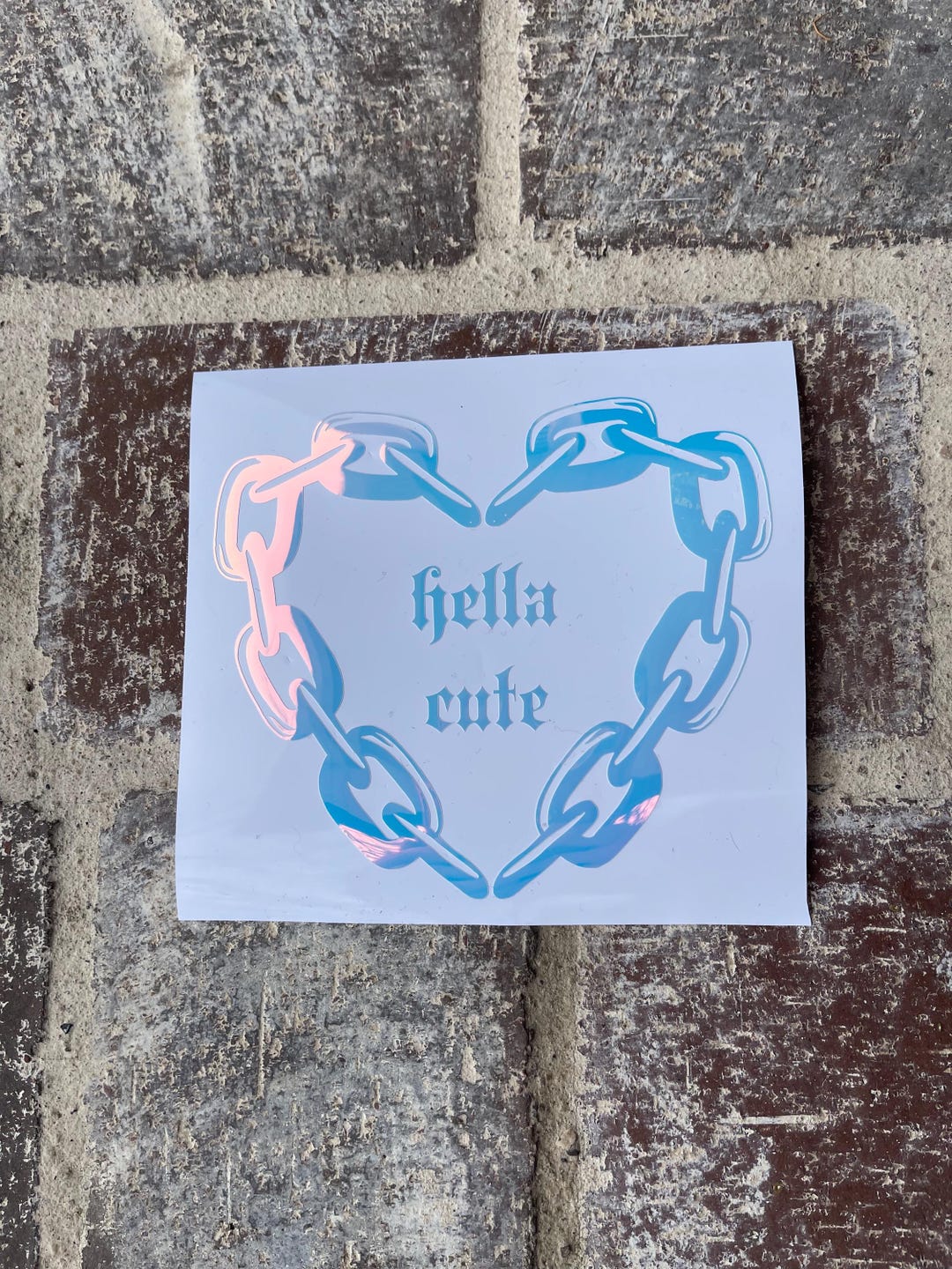 Hella Cute Holographic Chain Heart Decal - Etsy