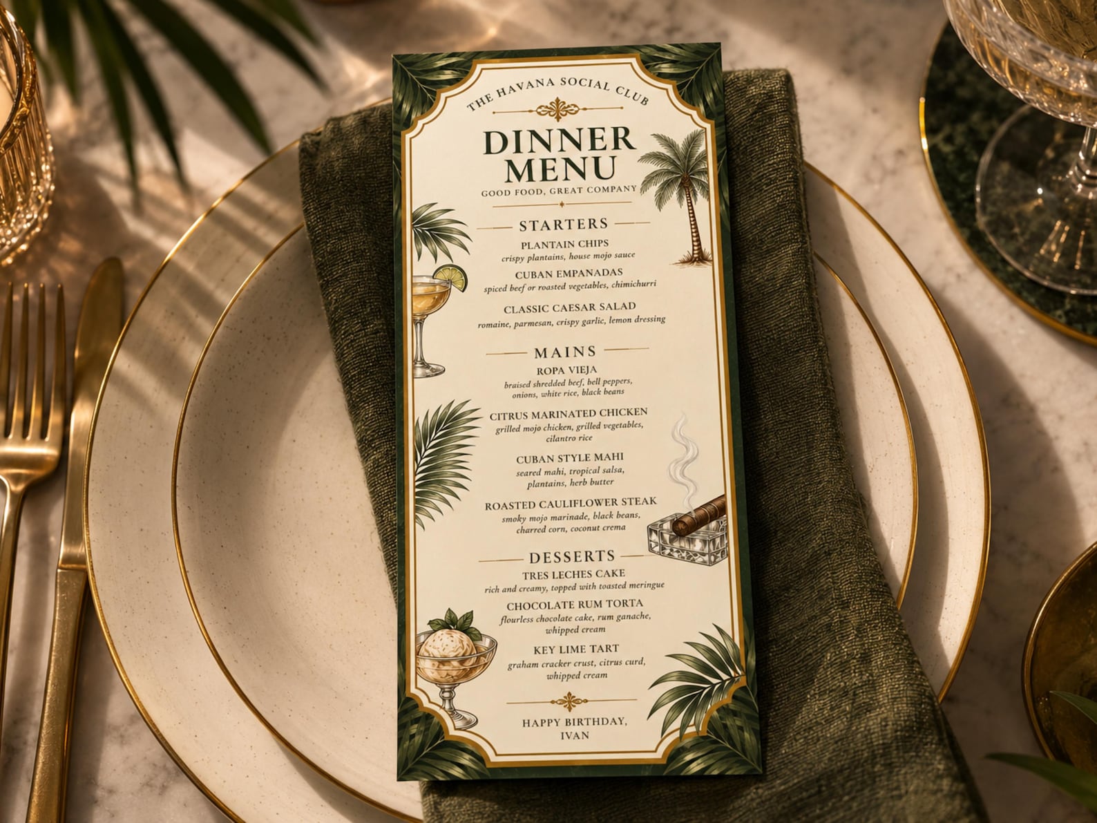 Havana Social Club Dinner Menu, Editable 4x9 Mens Birthday Menu, Cigar ...