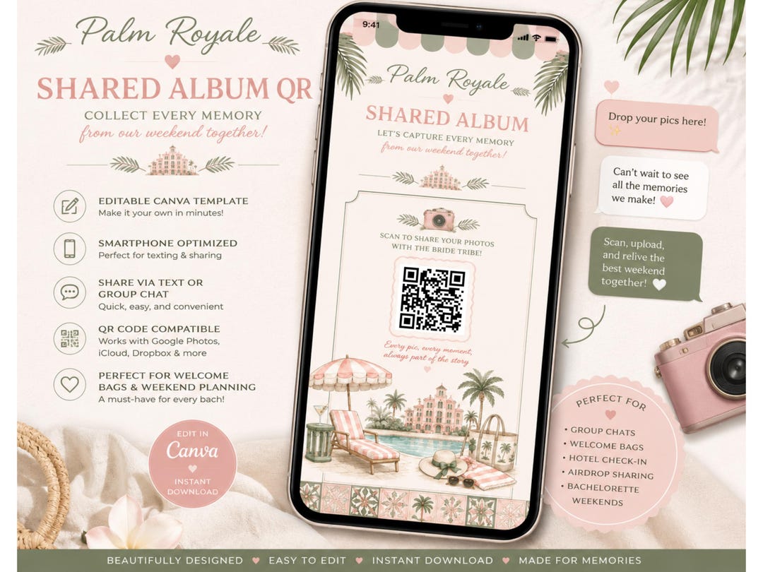 Palm Royale geteiltes Album QR-Code-Vorlage bearbeitbares Canva ...