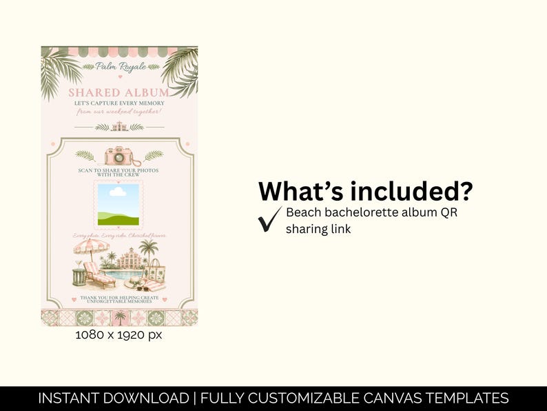 Palm Royale geteiltes Album QR-Code-Vorlage bearbeitbares Canva ...