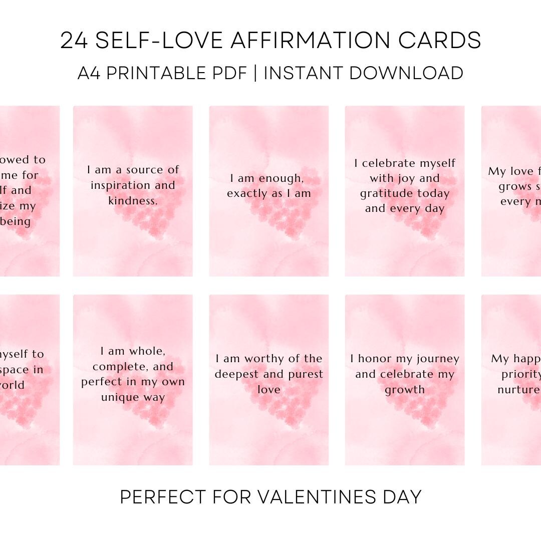 24 Affirmation Cards Printable, Affirmation Cards Digital, Valentines ...