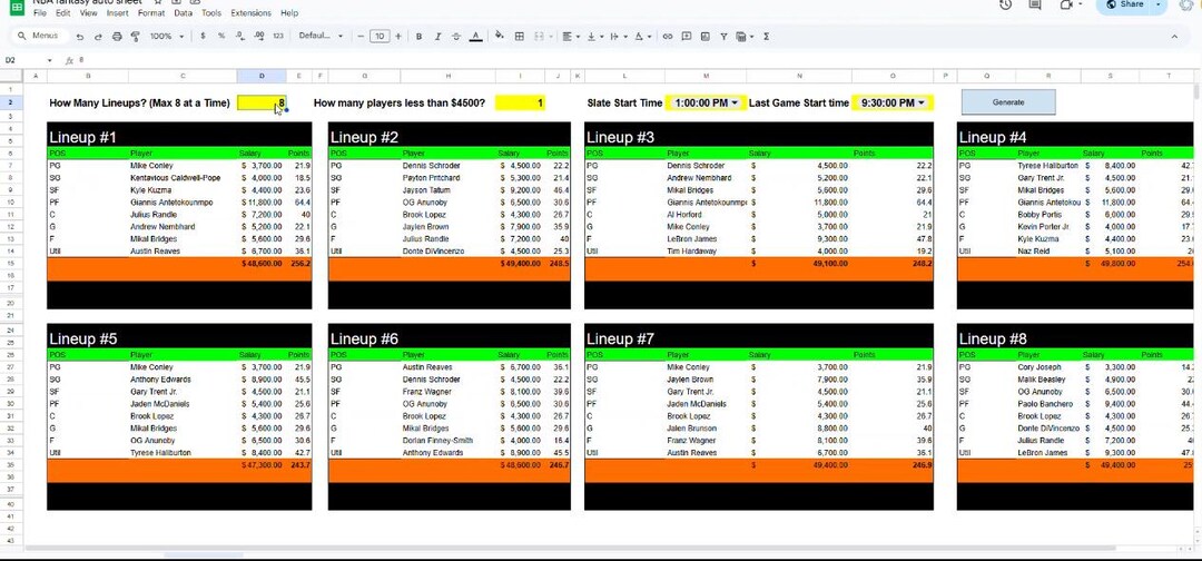 NBA Playoffs Draftkings Lineup Generator - Etsy