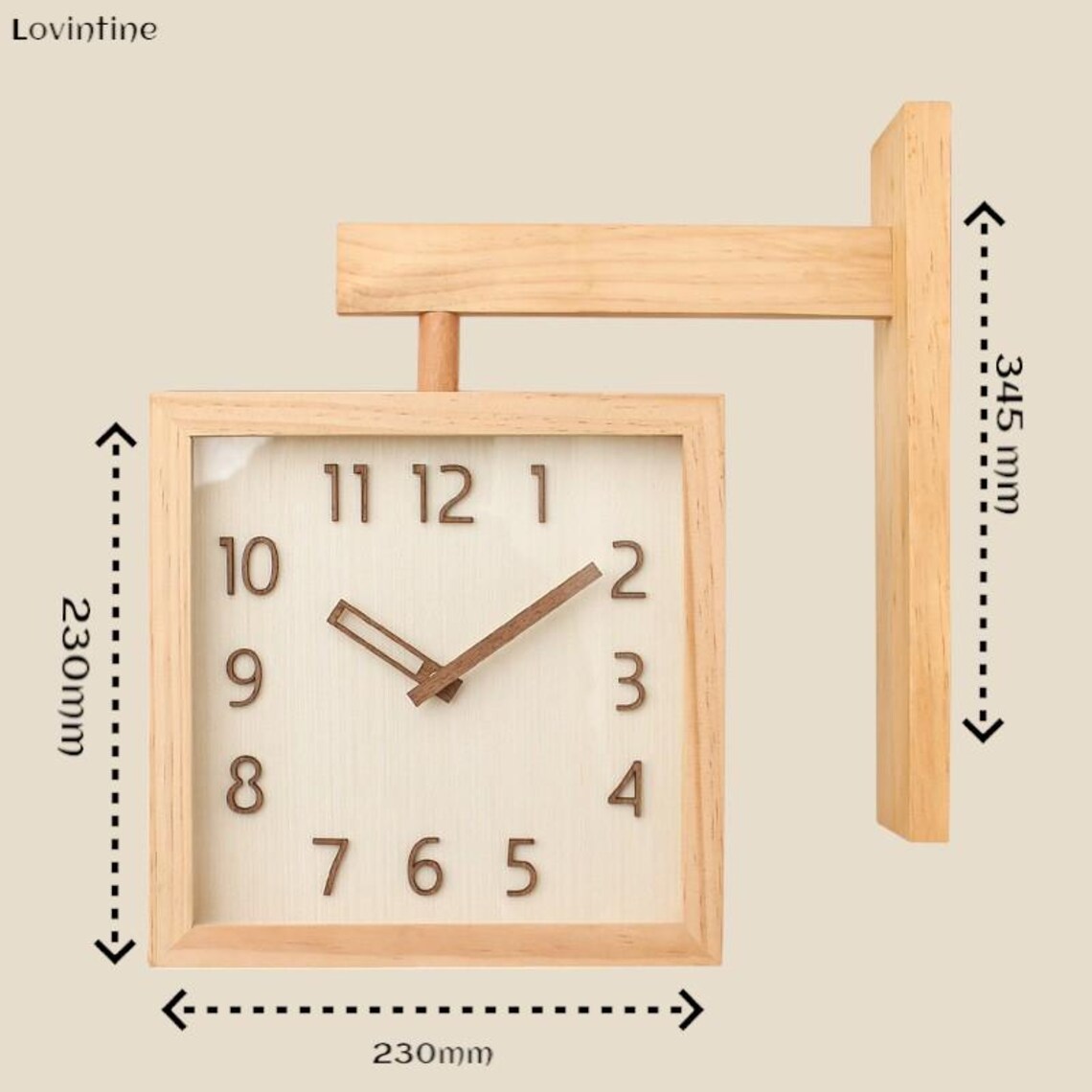 Wooden Square Decorative Double Sided Wall Clock. Modern Wall Clock ...