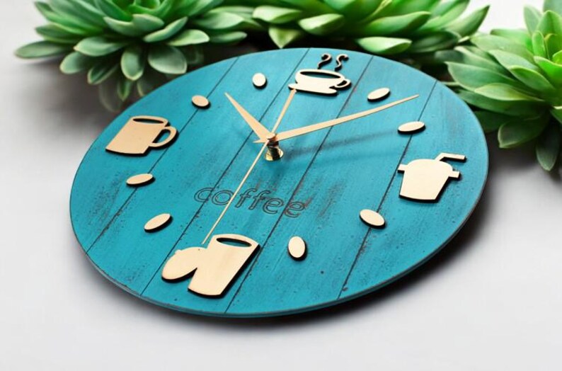 Decorative Wooden Wall Clock With Retro Coffee Clock Design. Unique ...