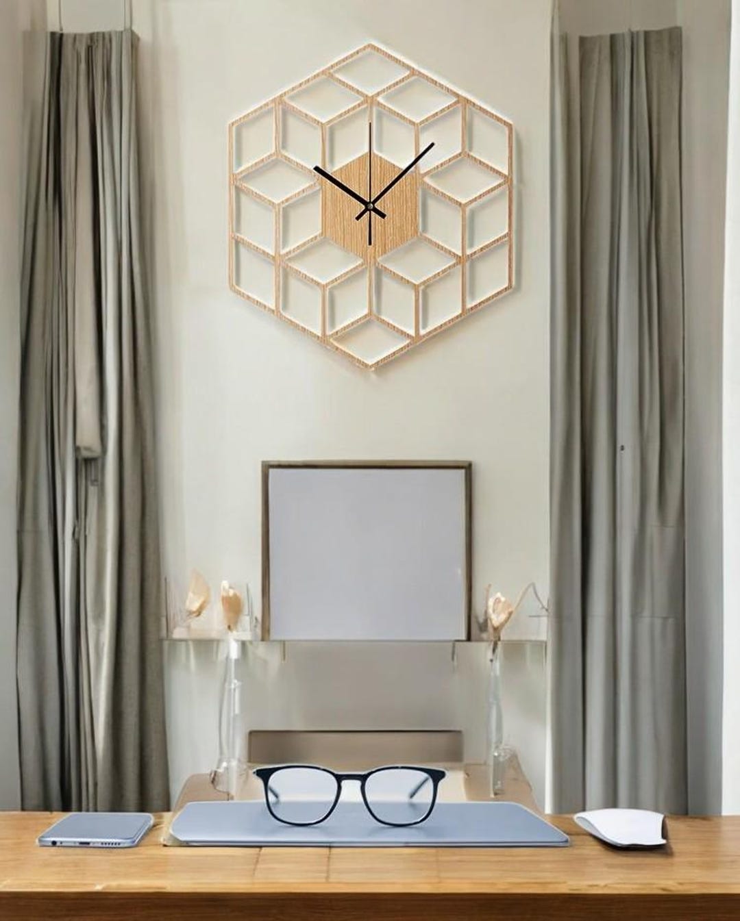 Large Modern Wooden Wall Clock With Decorative Pattern. Unique Design ...