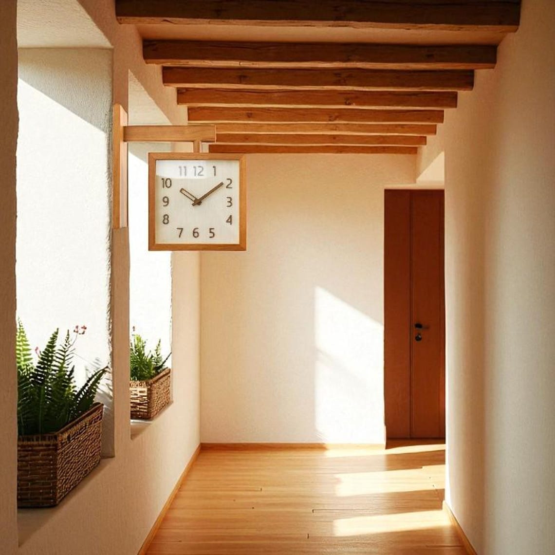 Wooden Square Decorative Double Sided Wall Clock. Modern Wall Clock ...