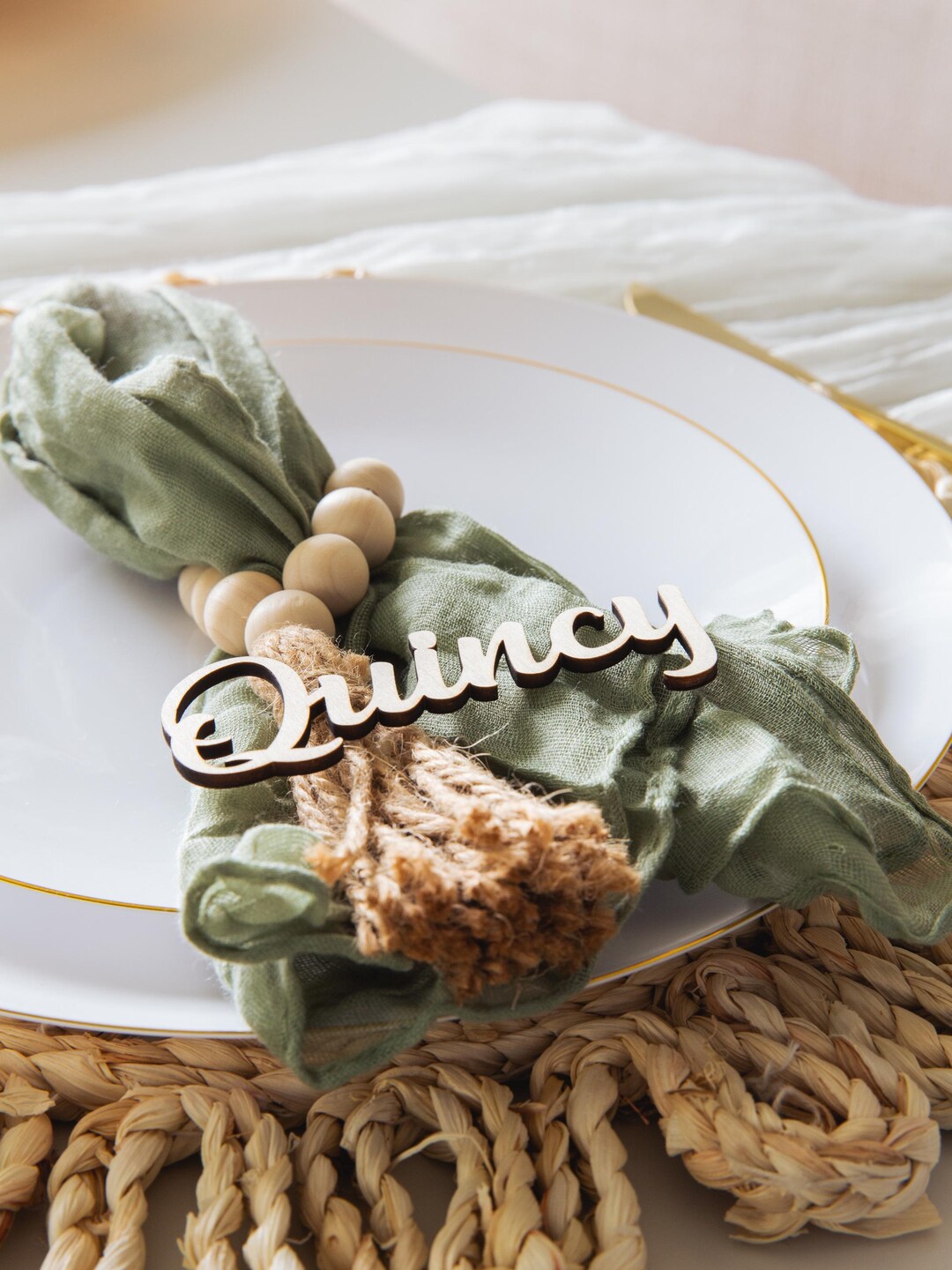 Wooden Table Place Cards Names Circle Place Setting Tags Custom Laser ...