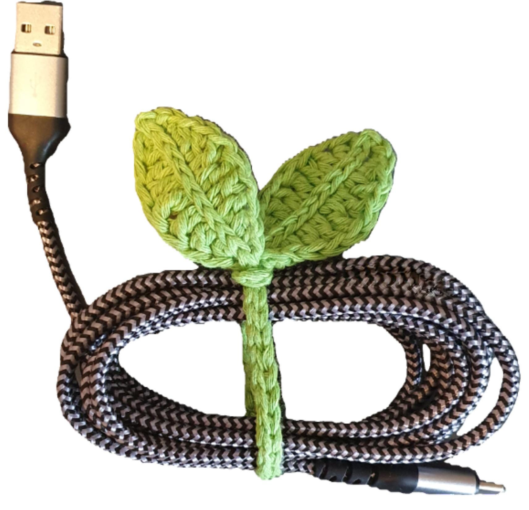 Leaf Sprout Cable Tie Organizer Crochet Pattern Spring Headphones ...