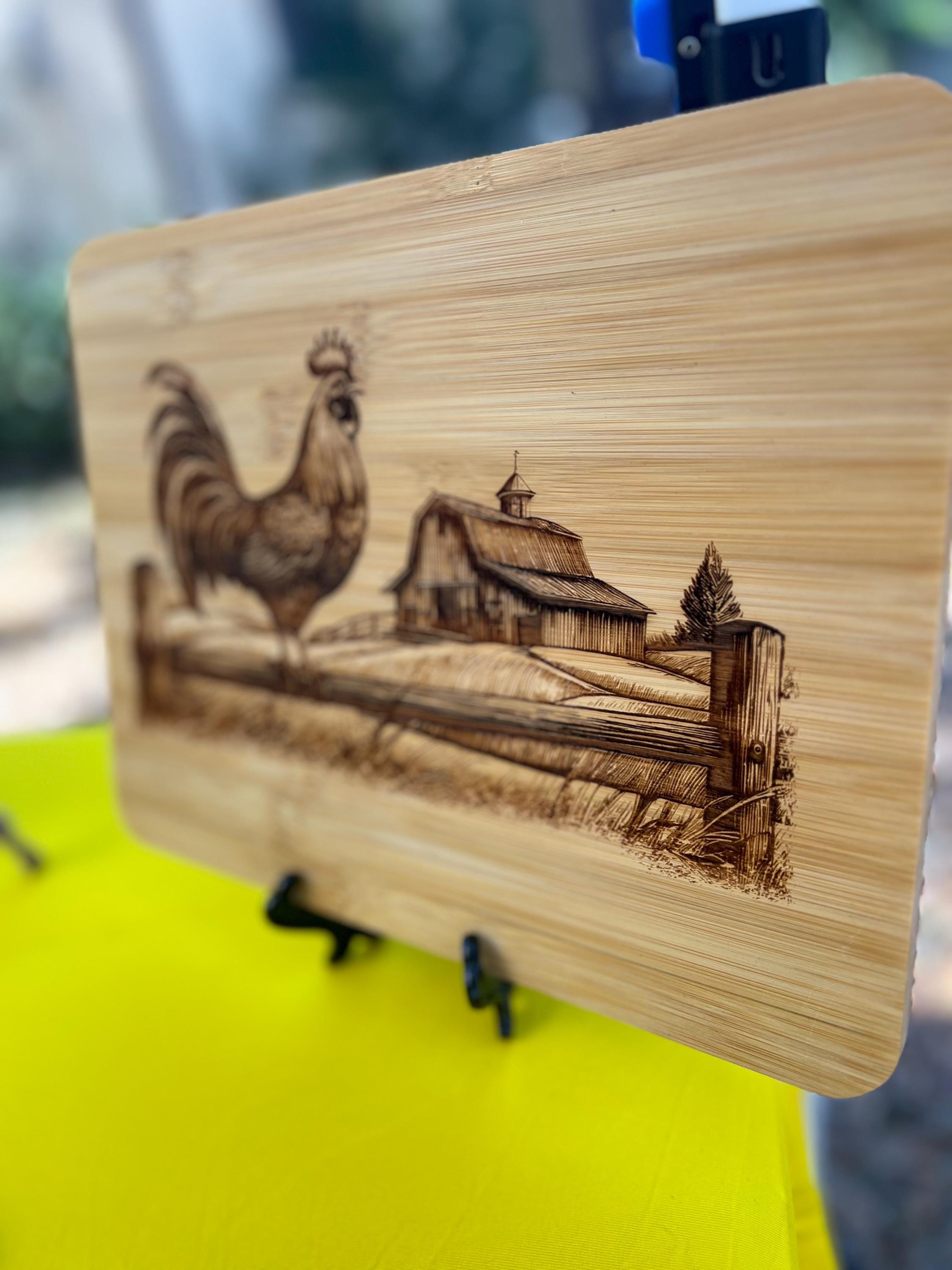 Rooster With Farm - Cutting Board. Great Hostess Gift. Chicken Cutting ...