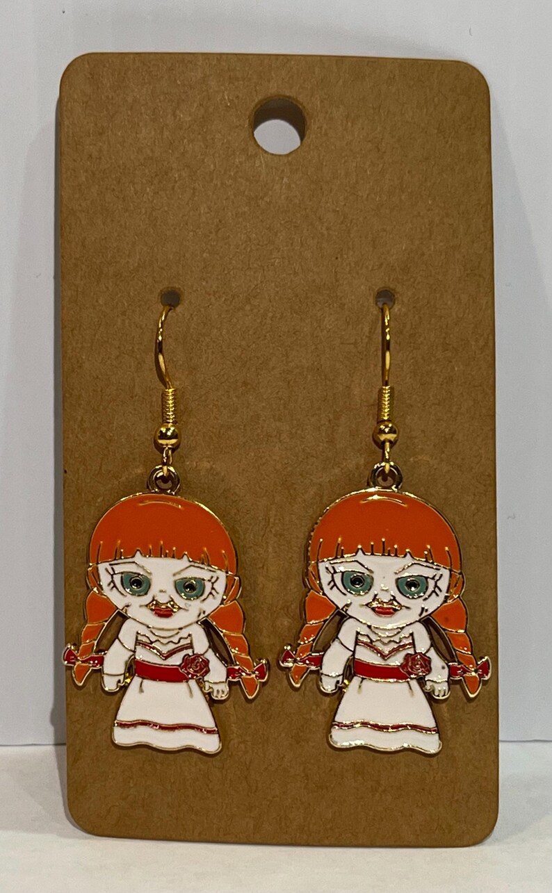 Horror Movie the Conjuring Annabelle Earrings - Metallic Trim, Gold ...