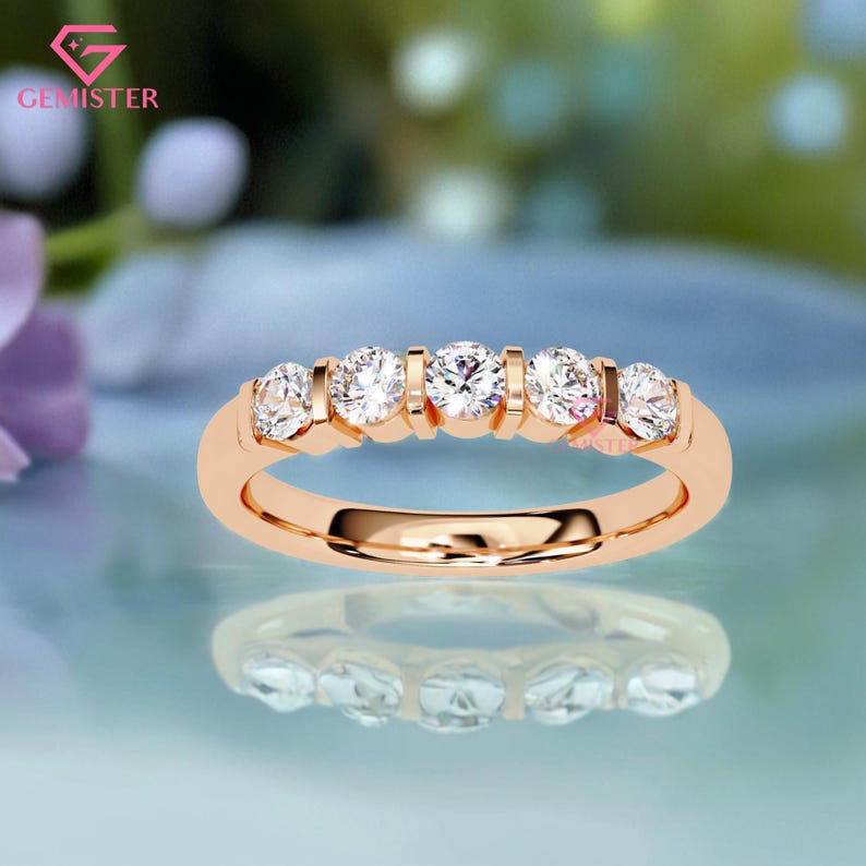14K Yellow Gold Five-stone Diamond Band: Elegant Wedding Anniversary ...