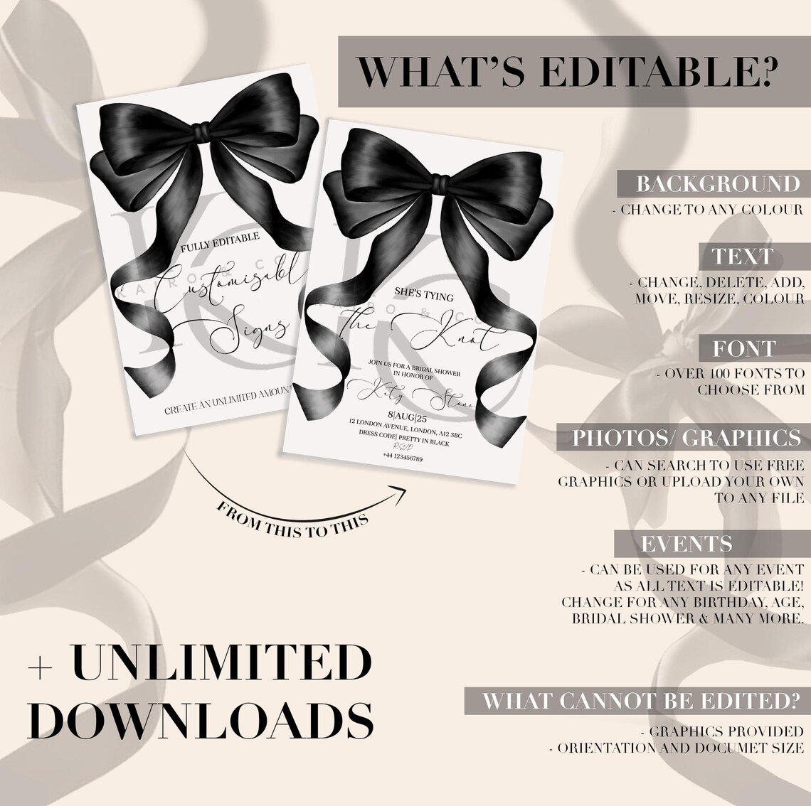 Black Bow Theme Customisable Sign | Coquette Birthday Customisable Sign ...