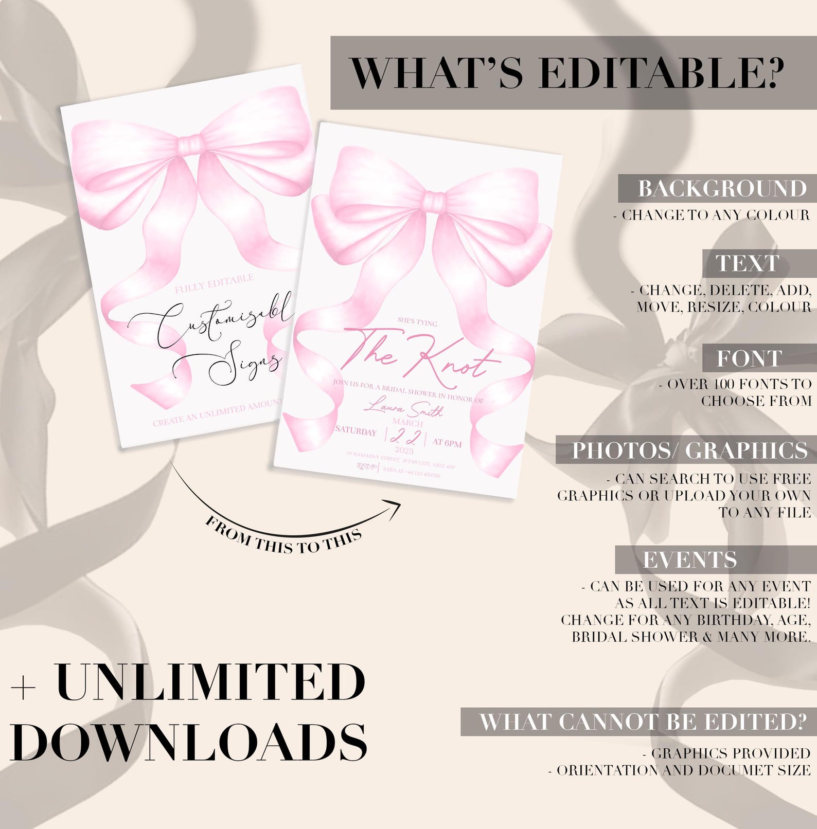 Pink Bow Birthday Welcome Sign| Welcome Poster Template| Editable Pink ...