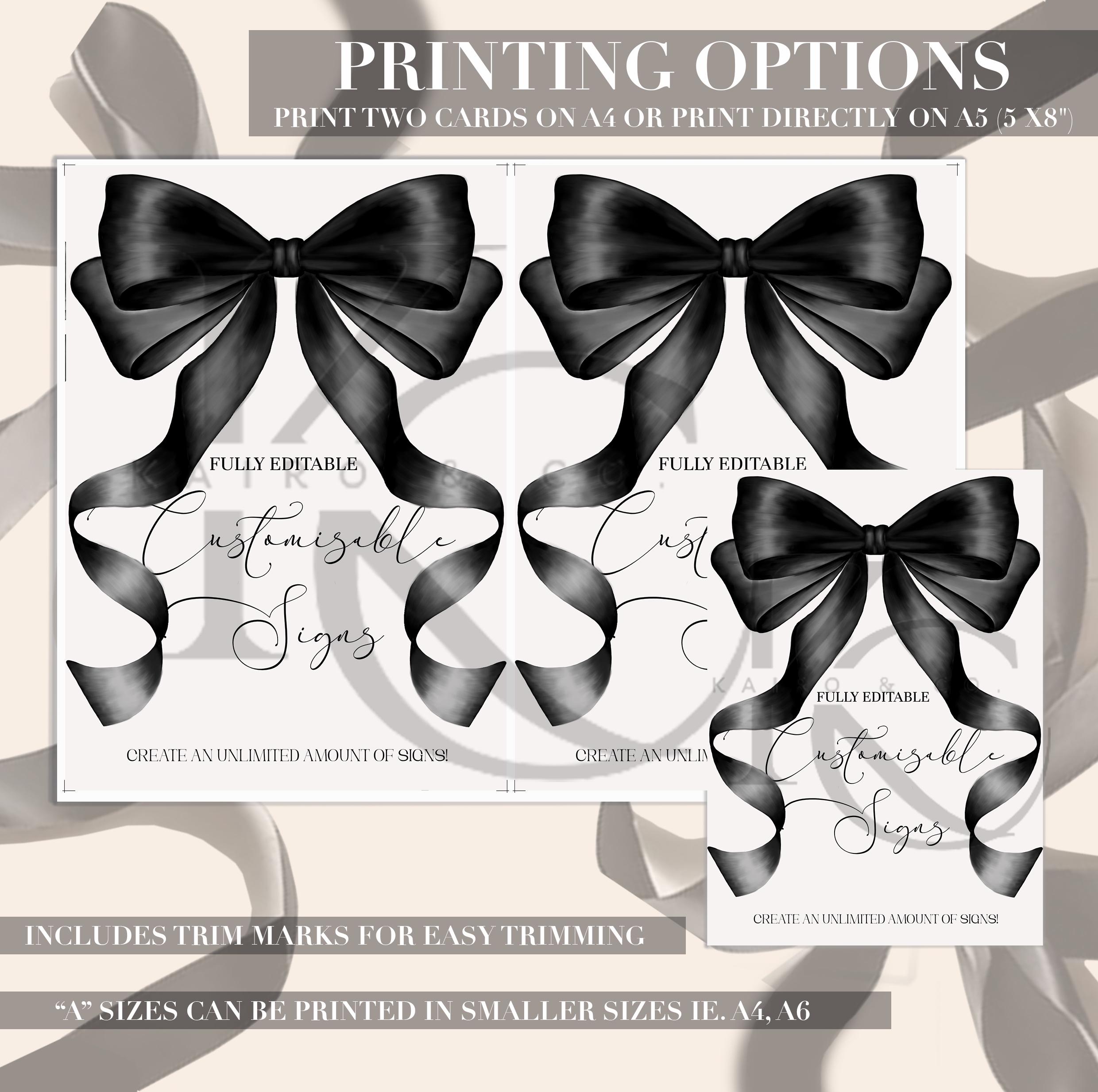 Black Bow Theme Customisable Sign | Coquette Birthday Customisable Sign ...