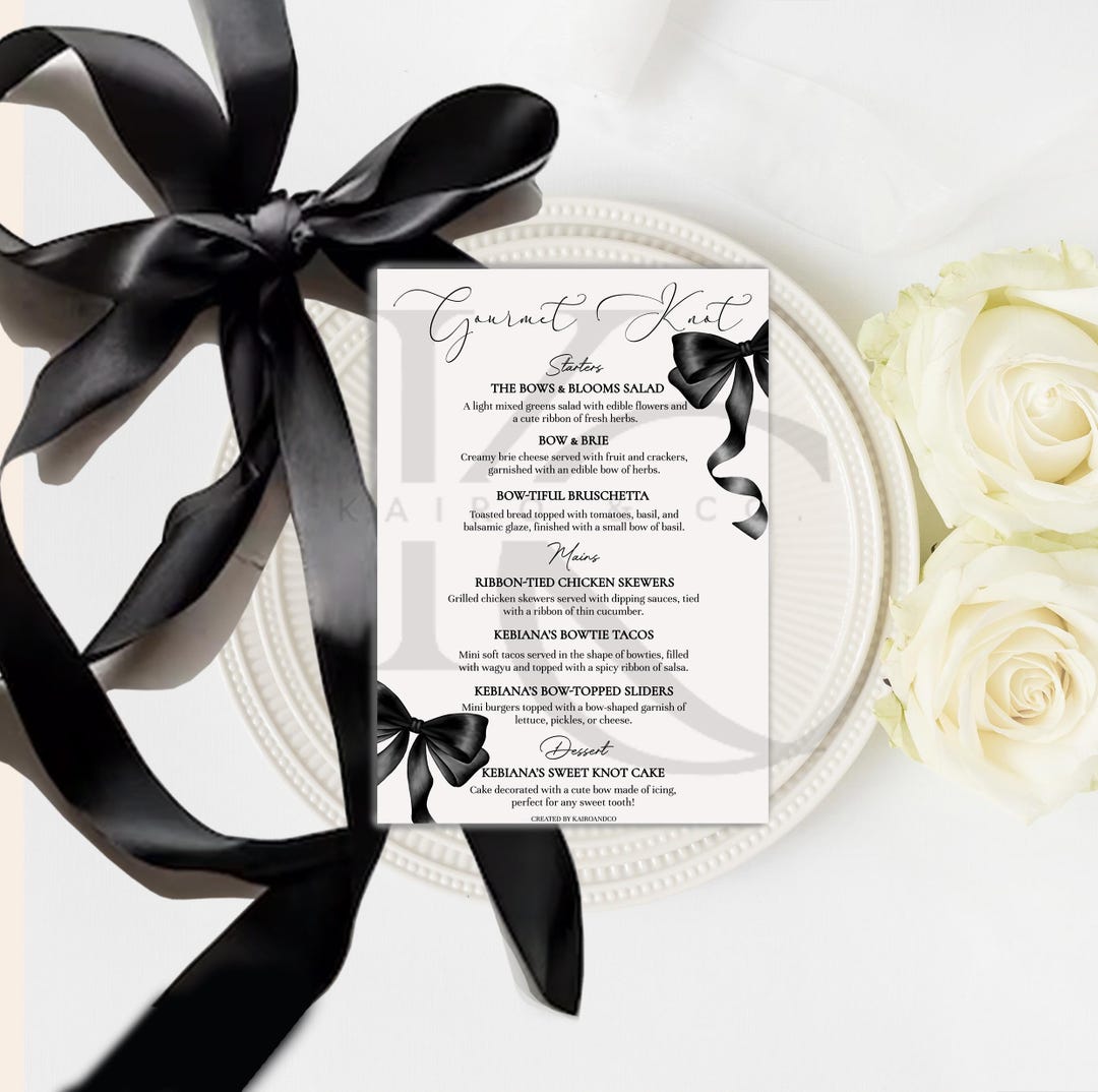 Coquette Birthday Menu Template | Black Bow Party Menu (digital) - Etsy