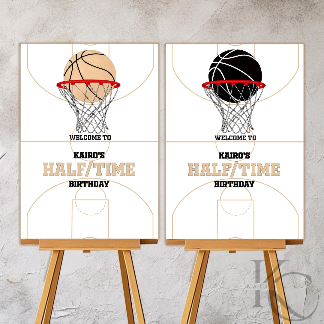 Basketball Half Birthday Welcome Sign | Editable Party Decor (digital ...