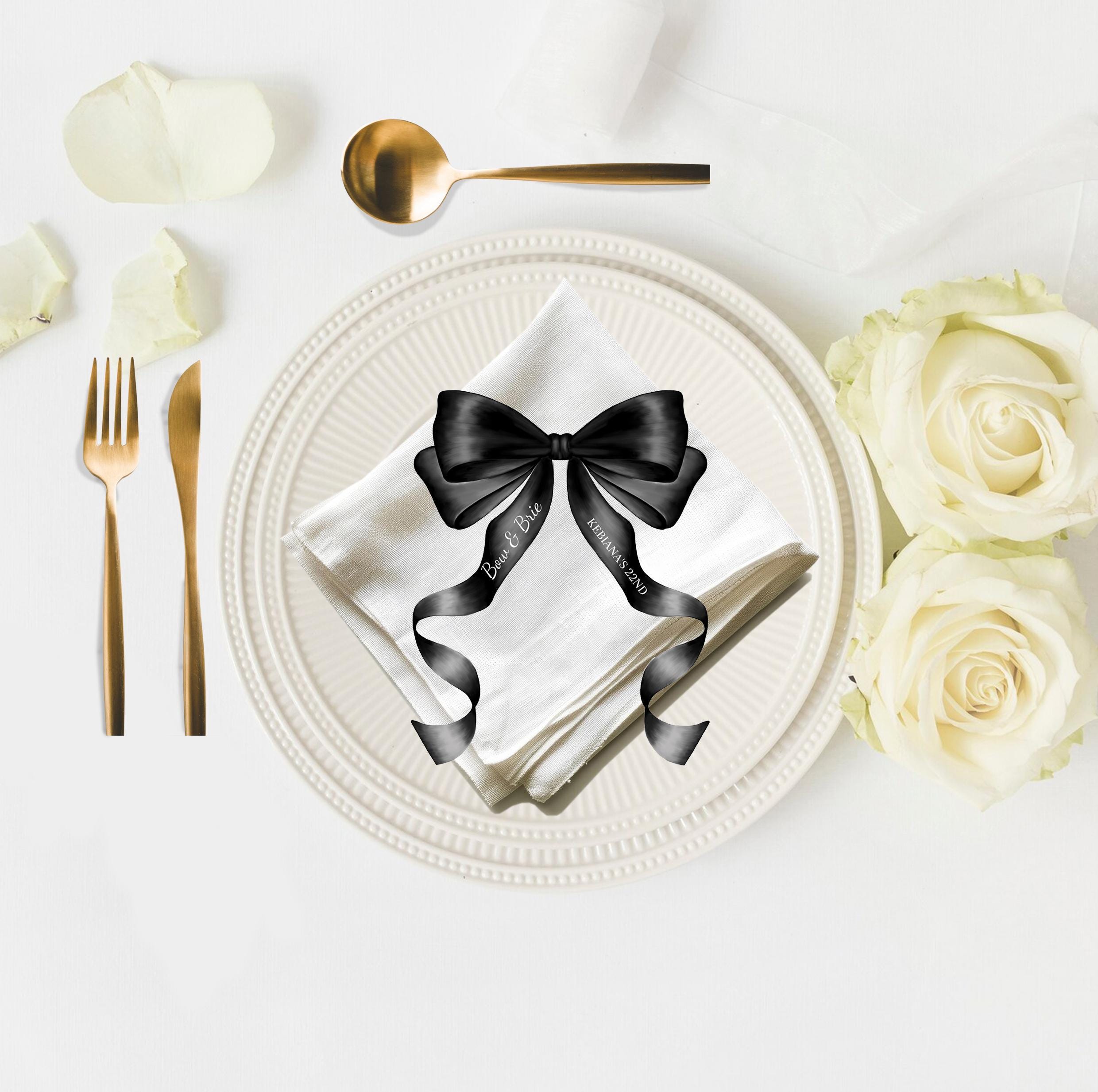 Editable Black Bow Place Card Template, Black & White Name Card, Ribbon ...