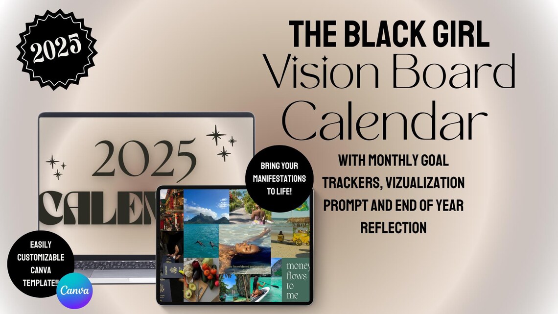 2025 Vision Board Calendar for Black Women | Canva Template - Etsy