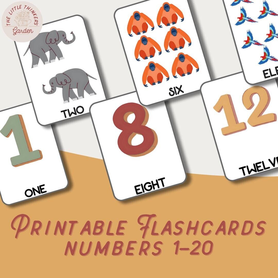 Printable Flashcards Numbers 1-20 With Animals | Homeschool Educational ...