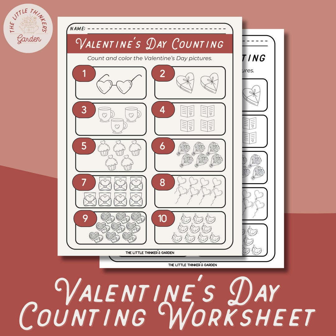 Valentine’s Day Counting Worksheets for Toddlers & Preschool ...