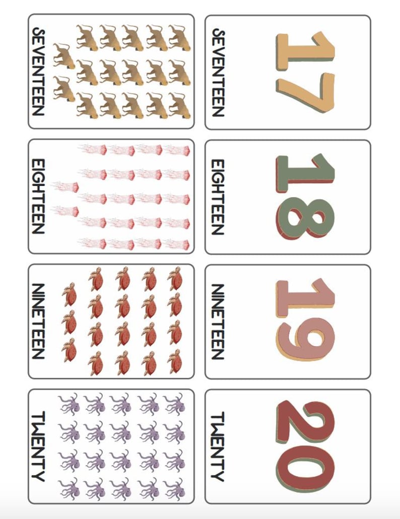 Printable Flashcards Numbers 1-20 With Animals | Homeschool Educational ...