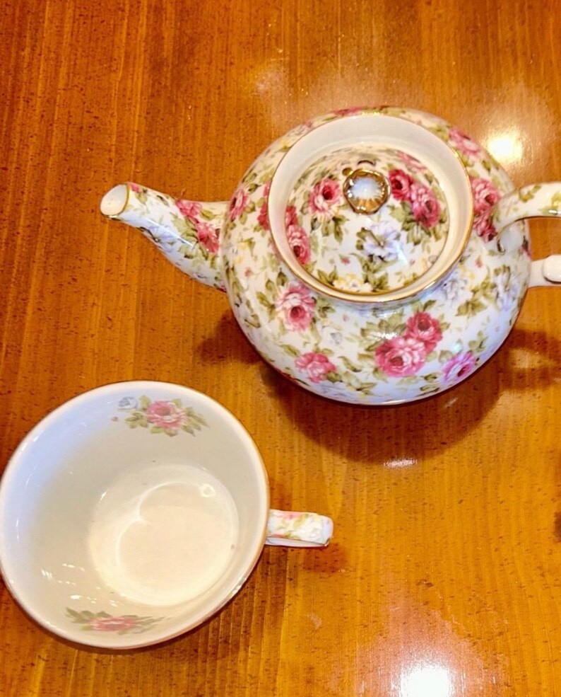 Vintage 2 Cup Floral Teapot & Teacup by Ganz 2 Piece Set - Etsy