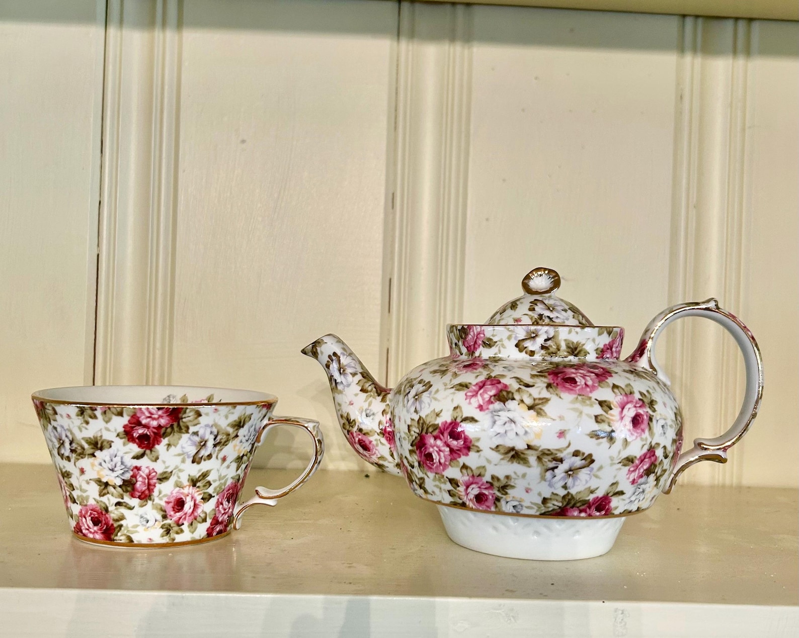 Vintage 2 Cup Floral Teapot & Teacup by Ganz 2 Piece Set - Etsy