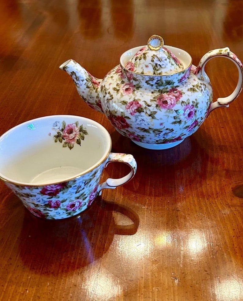 Vintage 2 Cup Floral Teapot & Teacup by Ganz 2 Piece Set - Etsy