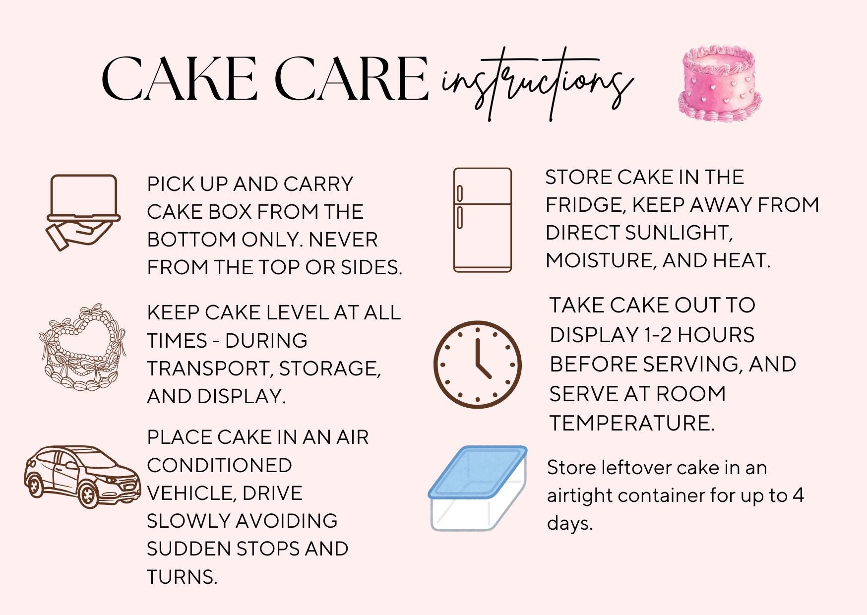 Cake Care Card - Etsy