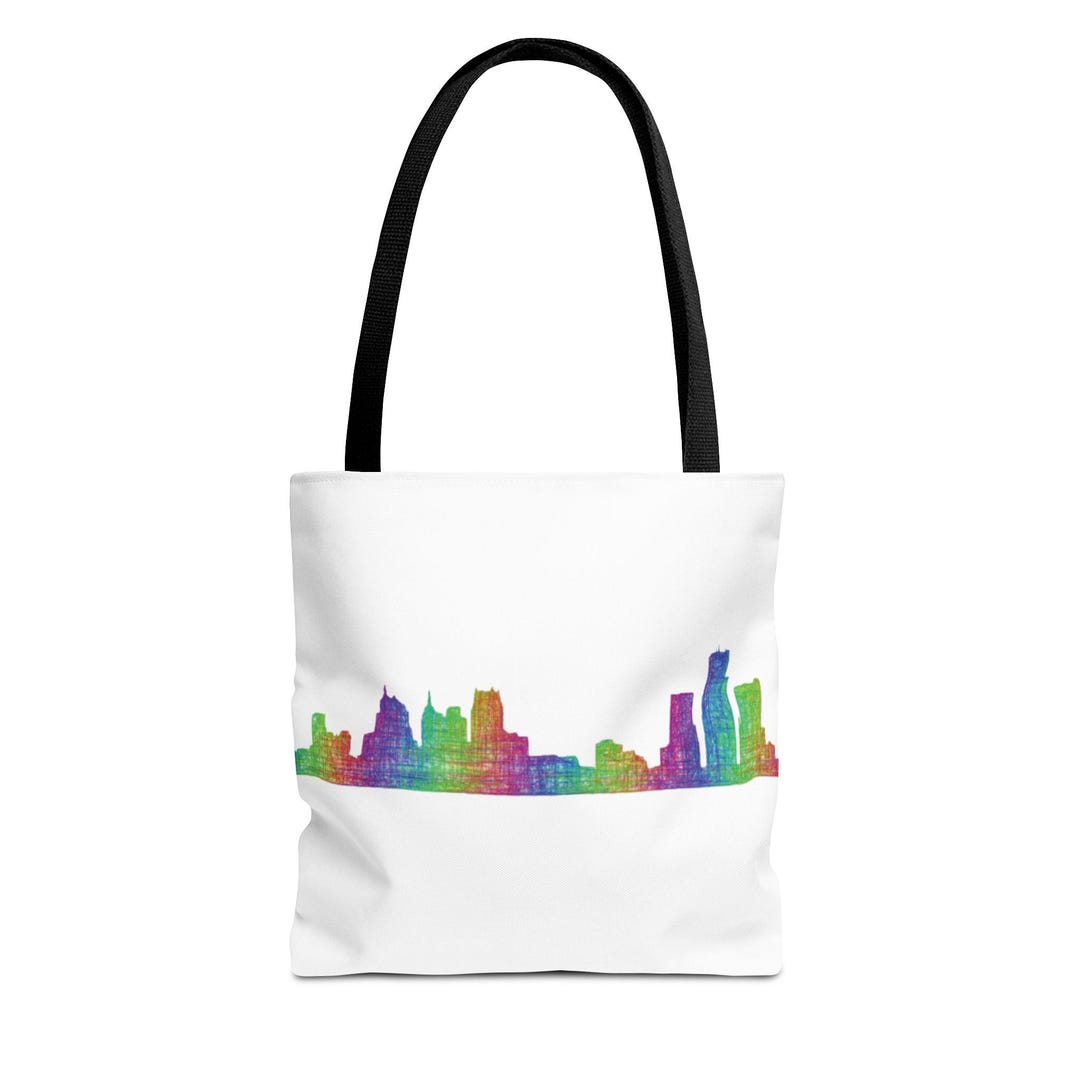 Detroit Colorful Rainbow Skyline Tote Bag, Customizable Gift for ...